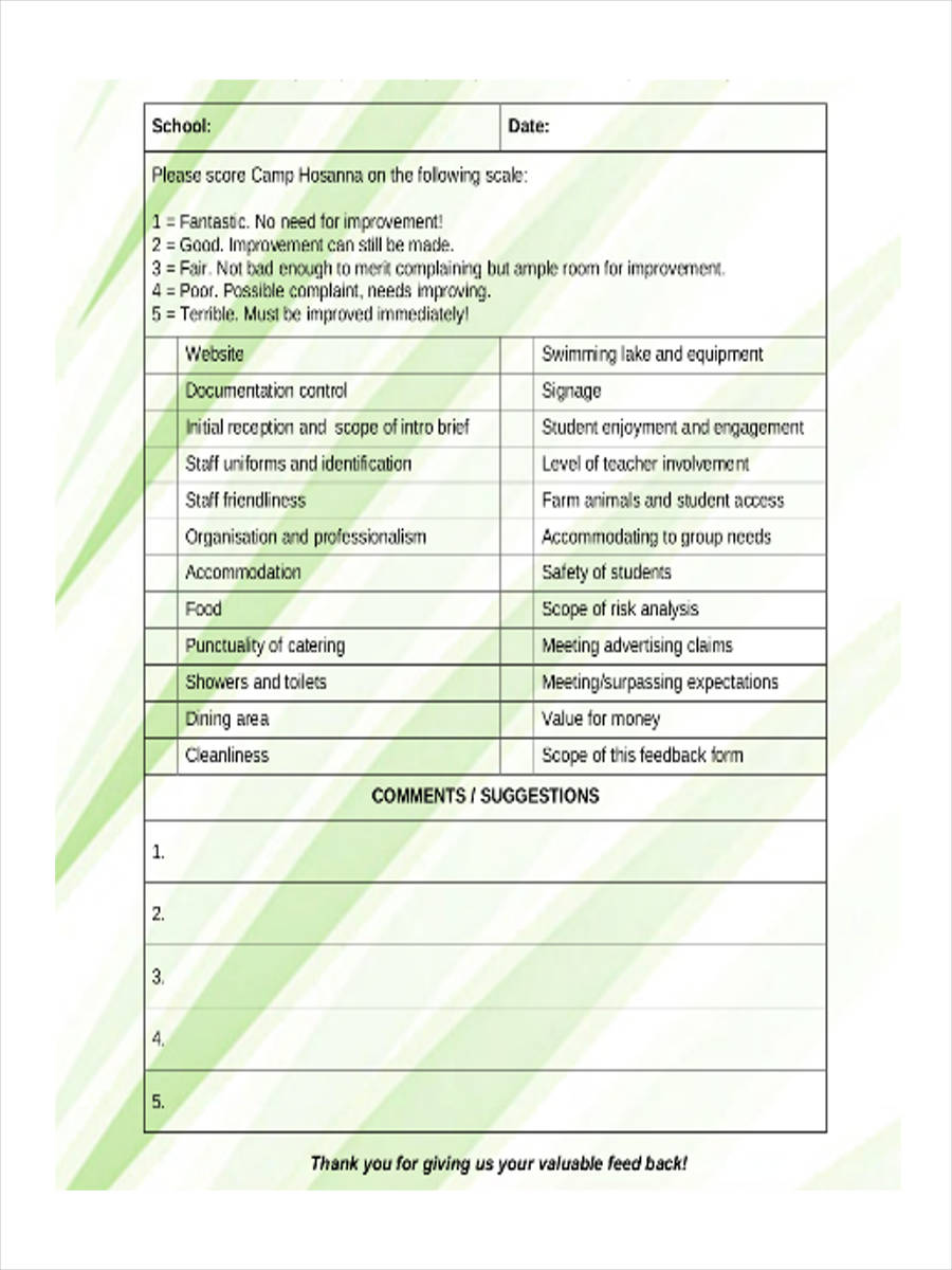 FREE 8+ Camp Feedback Forms Samples in MS Word | PDF