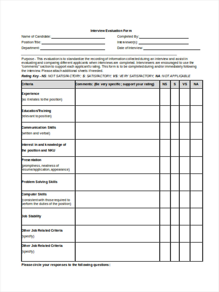 FREE 14 Interview Evaluation Forms In MS Word PDF Excel