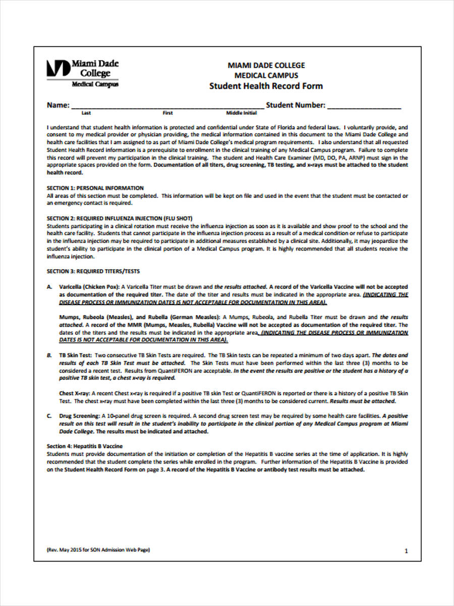 FREE 13+ Health Record Form Samples, PDF, MS Word, Google Docs