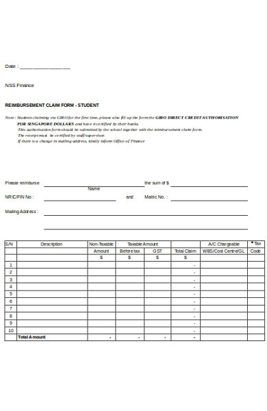 FREE 6+ Sample Student Reimbursement Forms in MS Word | PDF | Excel
