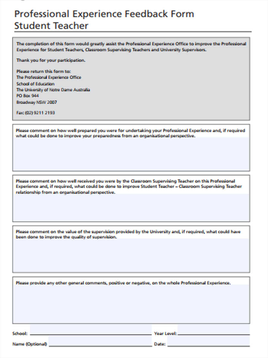 FREE 16 Teacher Feedback Form Samples In PDF Ms Word