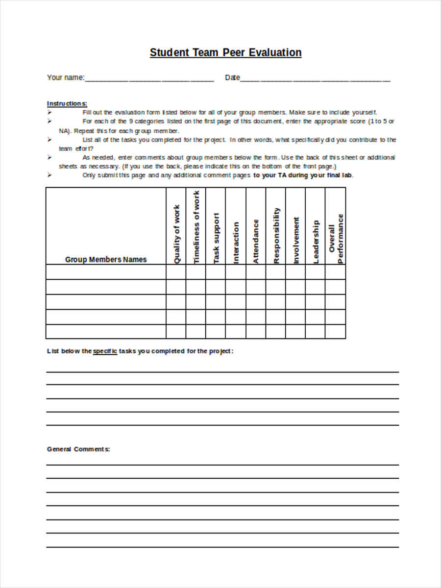 Peer Evaluation Sample PDF Template