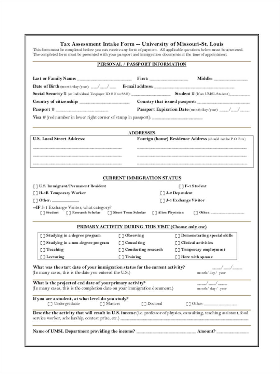 FREE 10+ Sample Assessment Intake Forms in MS Word | PDF