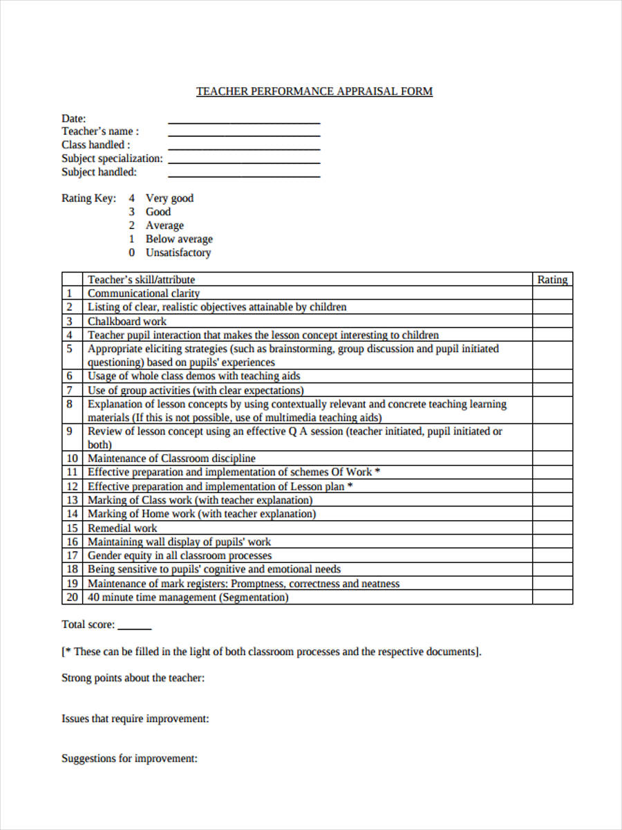 FREE 11+ Teacher Assessment Form Samples, PDF, MS Word, Google Docs