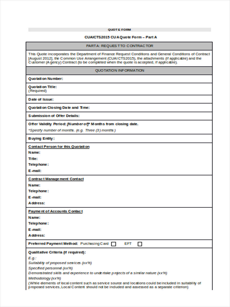 FREE 22+ Quote Forms in MS Word | PDF | Excel