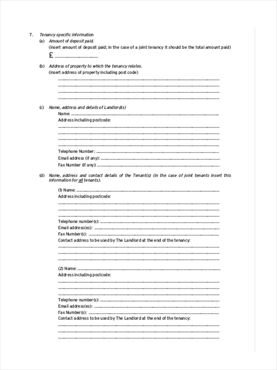 FREE 7+ Tenancy Deposit Forms in PDF