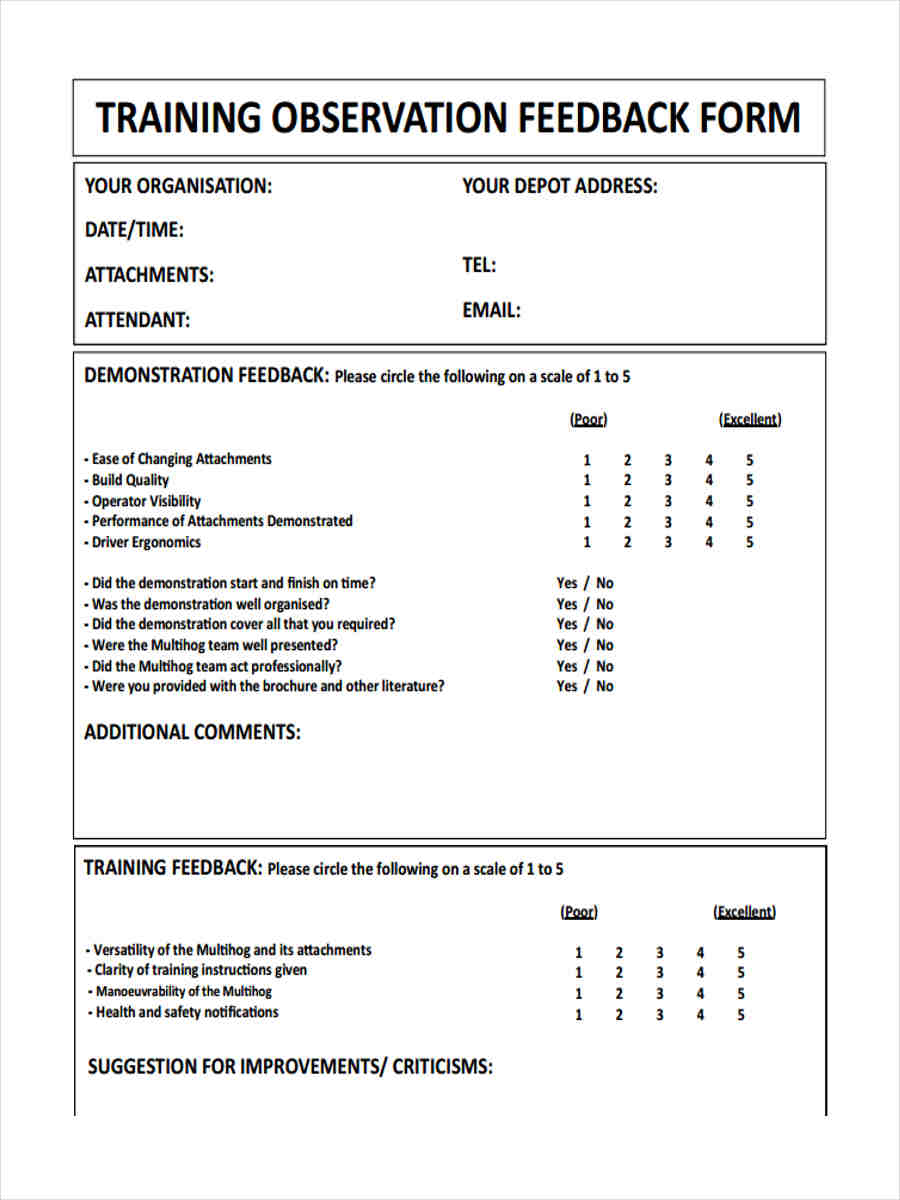 FREE 16+ Sample Training Feedback Forms in PDF | Ms Word | Excel
