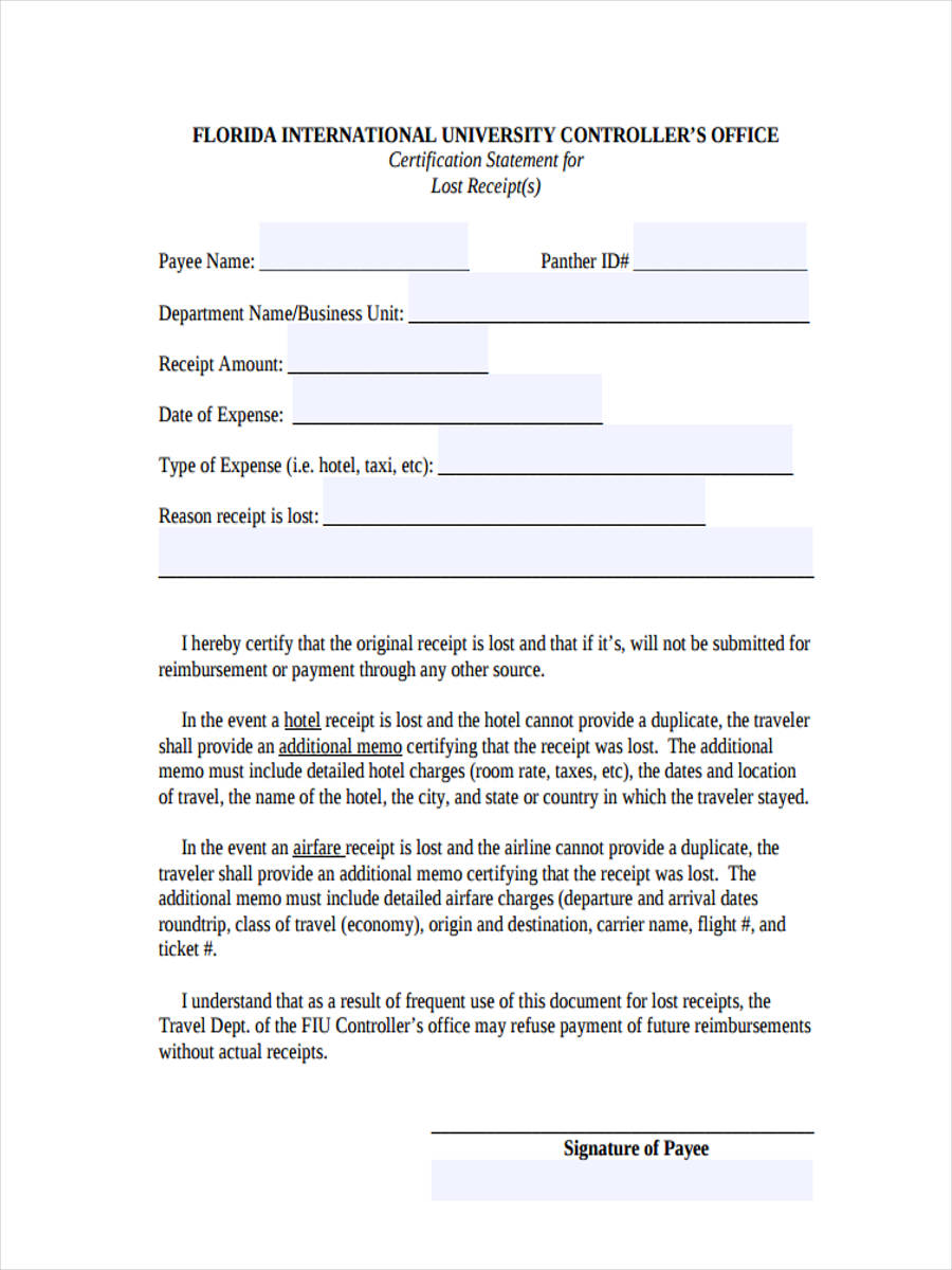 FREE 6 Lost Receipt Forms In PDF Ms Word Excel