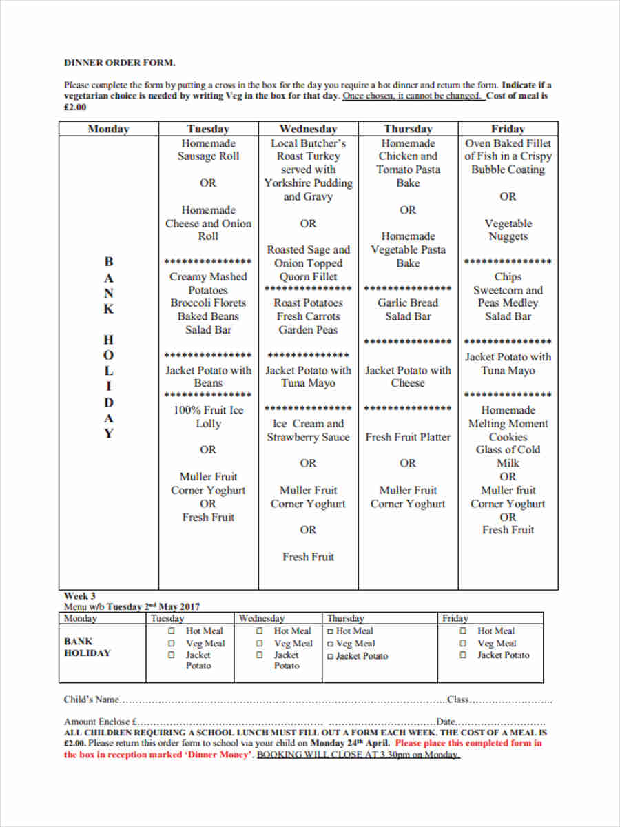FREE 8+ Dinner Order Forms in PDF | Ms Word