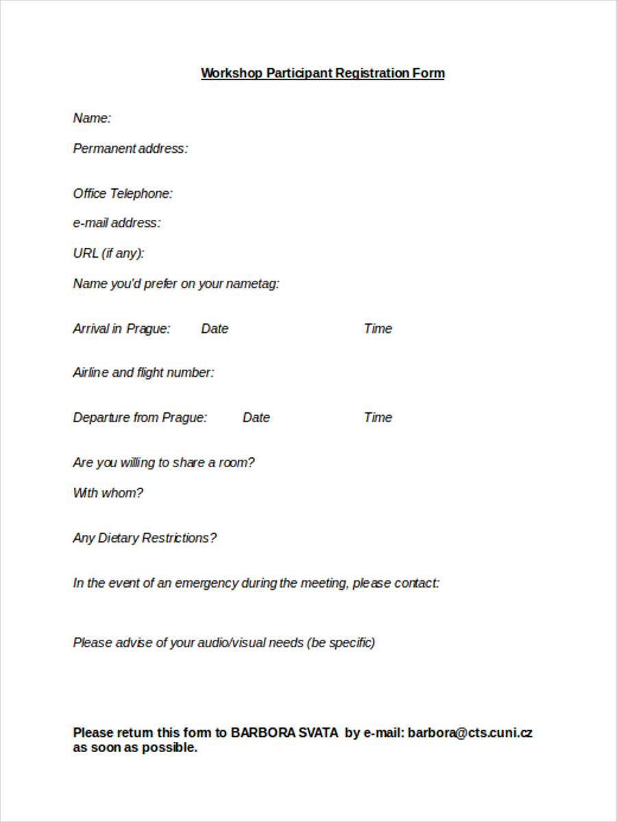 FREE 10+ Sample Workshop Registration Forms in MS Word | PDF