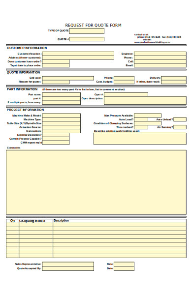 FREE 22+ Quote Forms in MS Word | PDF | Excel