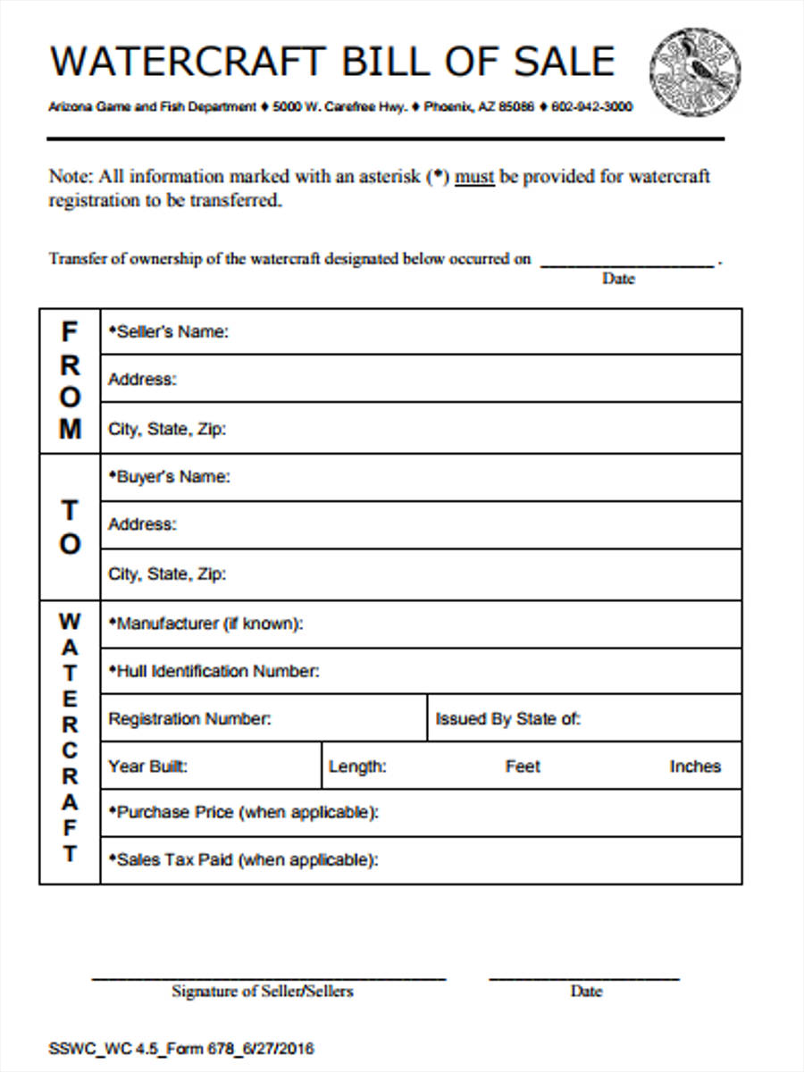 FREE 5+ Sample Watercraft Bill of Sale Forms in MS Word | PDF