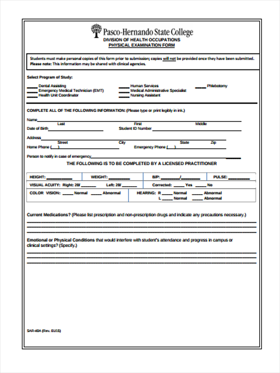 FREE 6+ Physical Health Forms in PDF | Ms Word