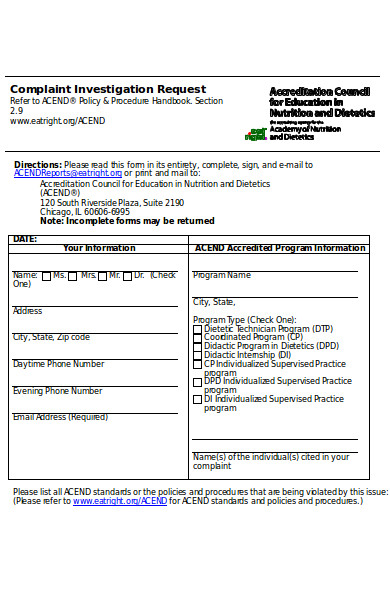 FREE 10+ Complaint Investigation Forms in PDF | Ms Word