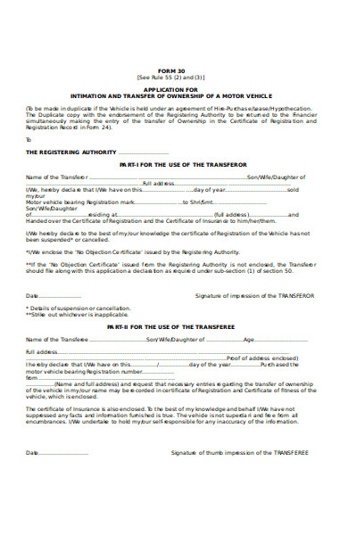 FREE 6+ Motor Vehicle Transfer Forms in PDF | Ms Word