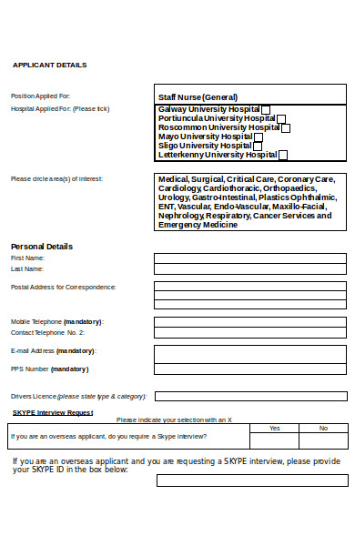 FREE 14+ Nurse Application Form Samples, PDF, MS Word, Google Docs