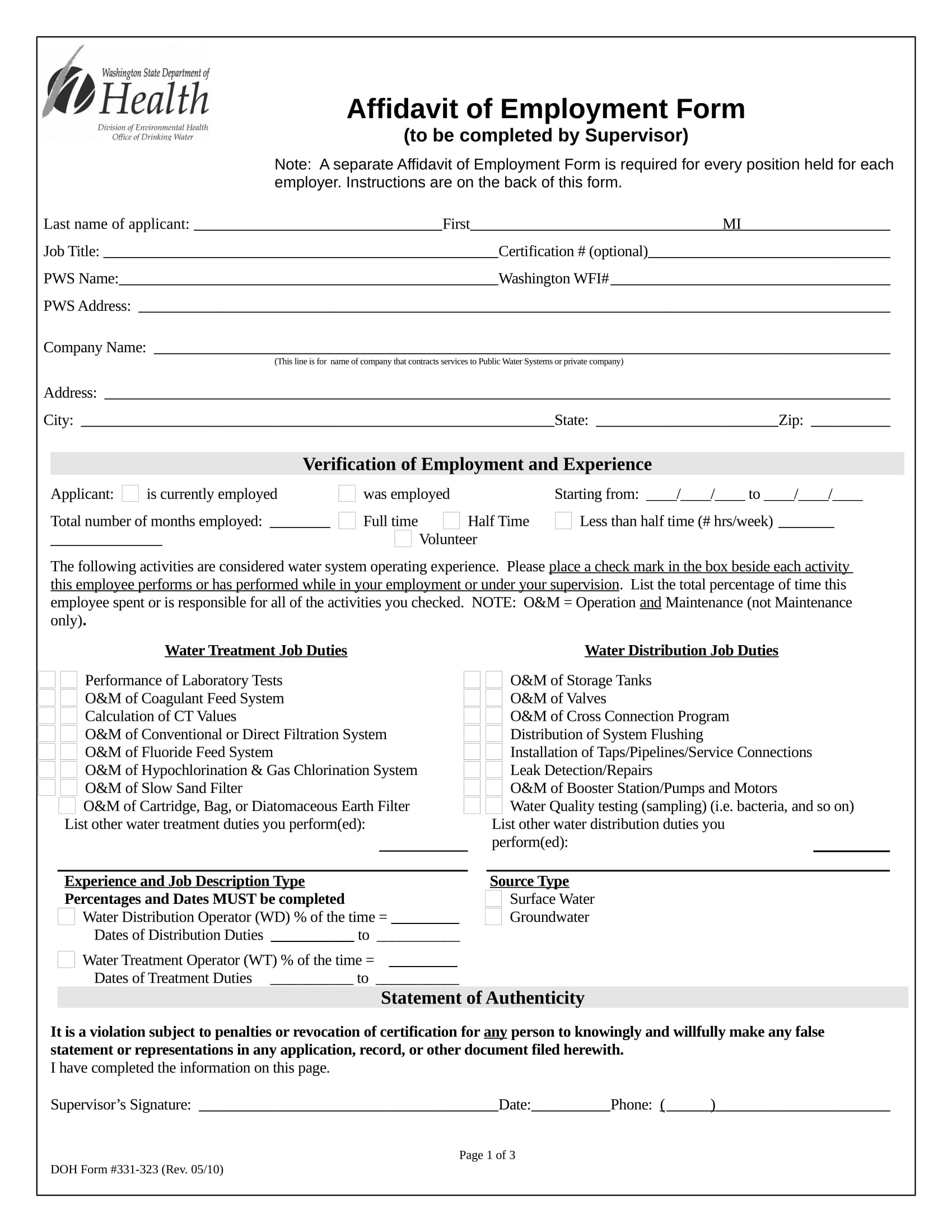 Affidavit Of Employment Pdf Affidavit Social Institutions Kulturaupice