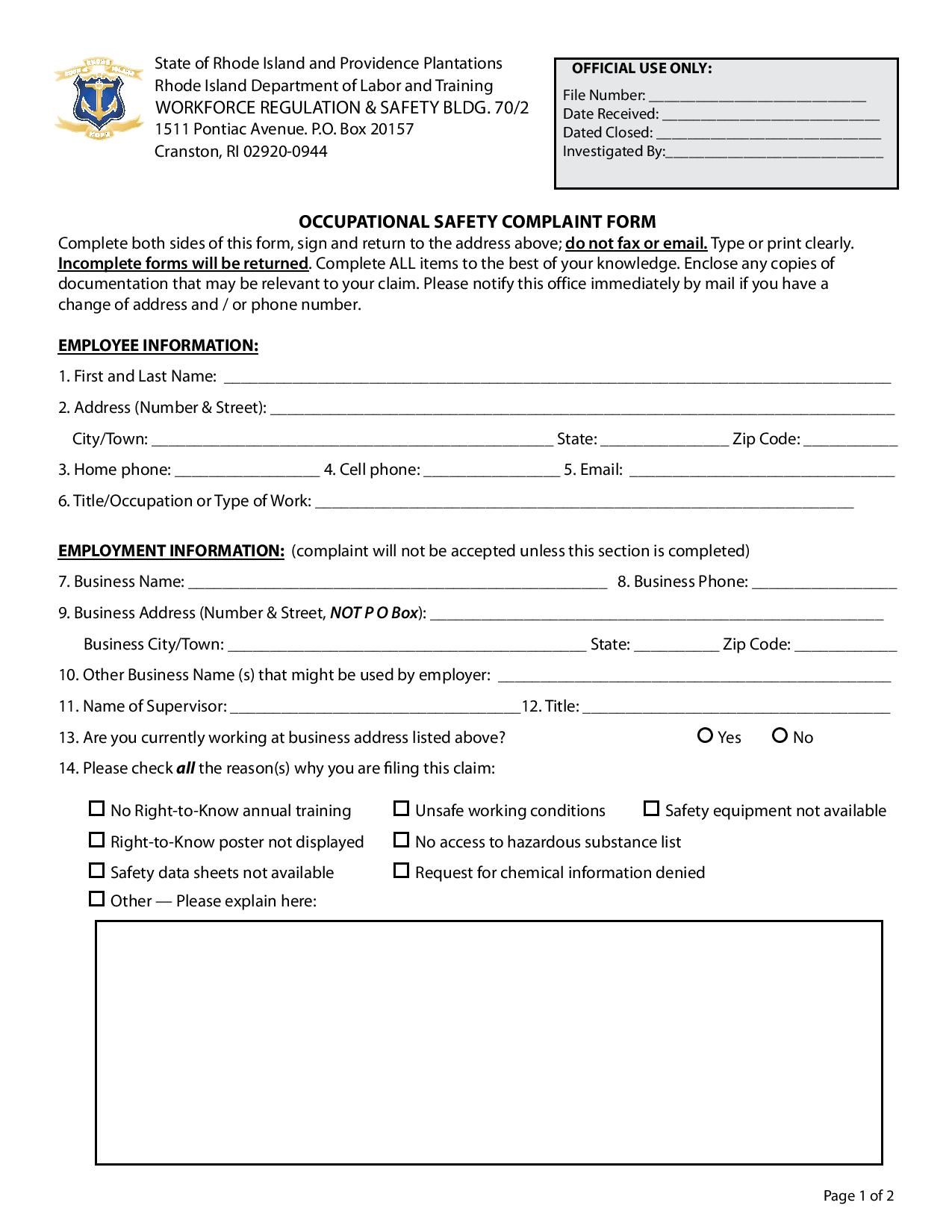 FREE 11+ Safety Complaint Forms in PDF | MS Word