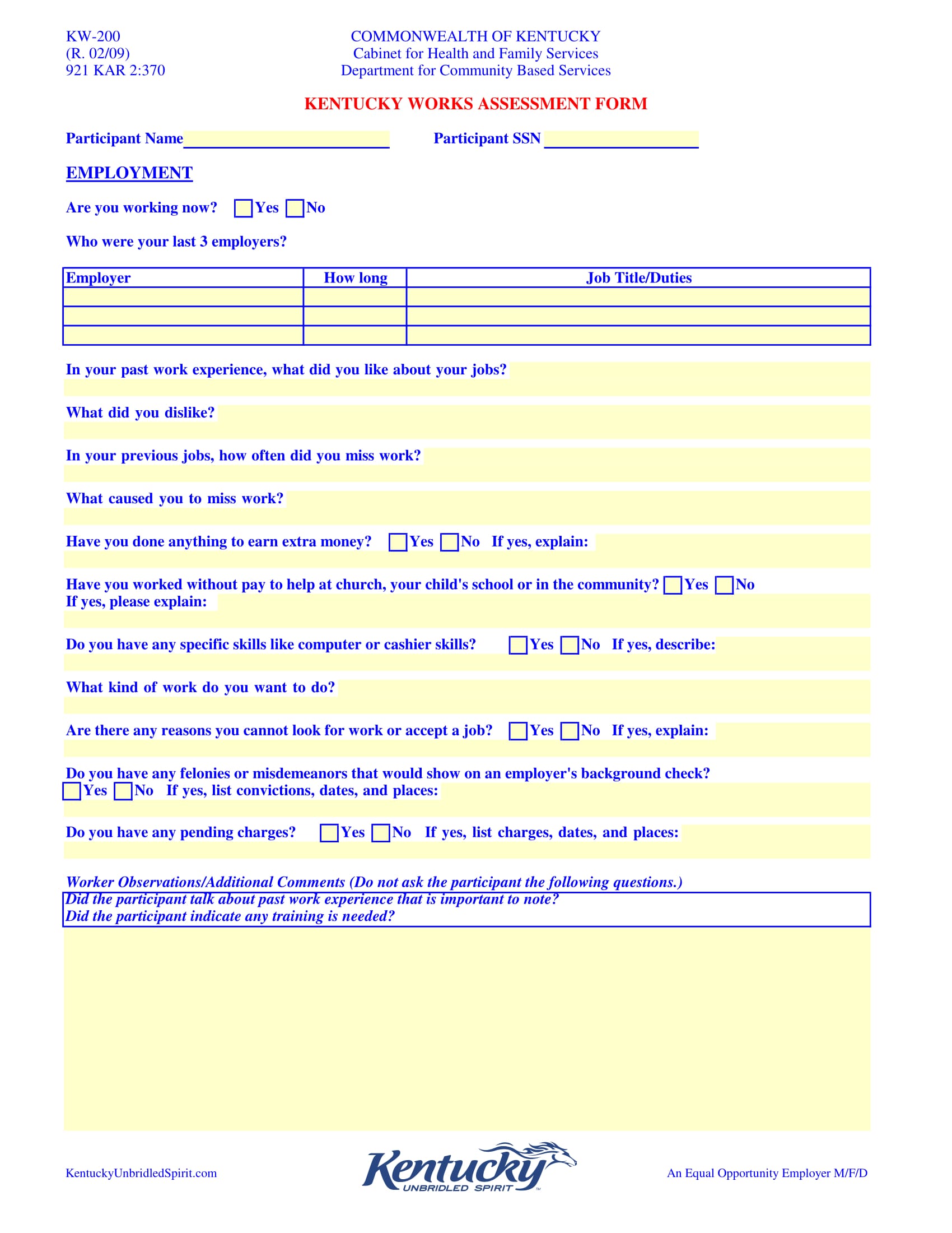 FREE 6+ Assessment Form For Employment in PDF