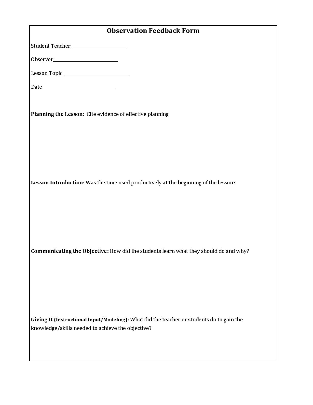 FREE 11 Observational Feedback Forms In PDF MS Word FREE 11 Observational Feedback Forms In PDF MS Word