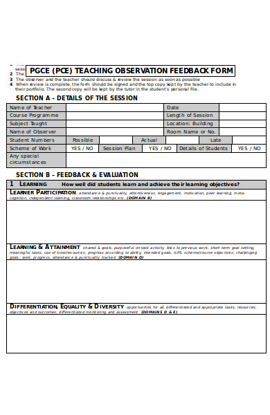 FREE 11+ Observational Feedback Forms in PDF | MS Word