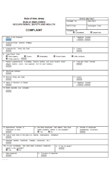 FREE 11+ Safety Complaint Forms in PDF | MS Word