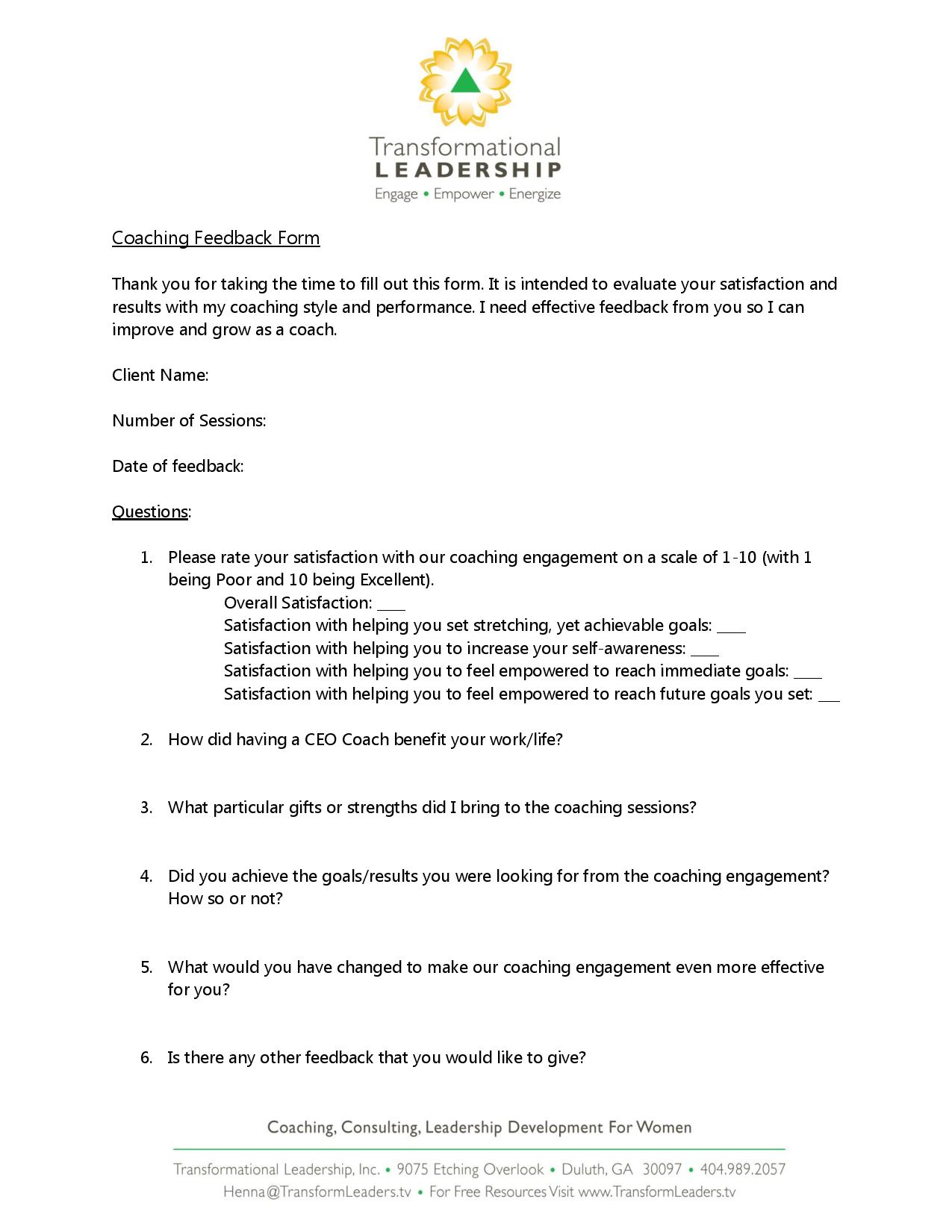 FREE 15+ Coaching Feedback Form Samples, PDF, MS Word, Google Docs, Excel