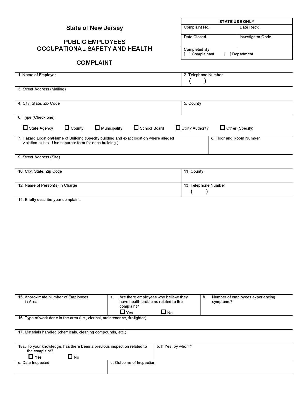 FREE 11+ Safety Complaint Forms in PDF | MS Word