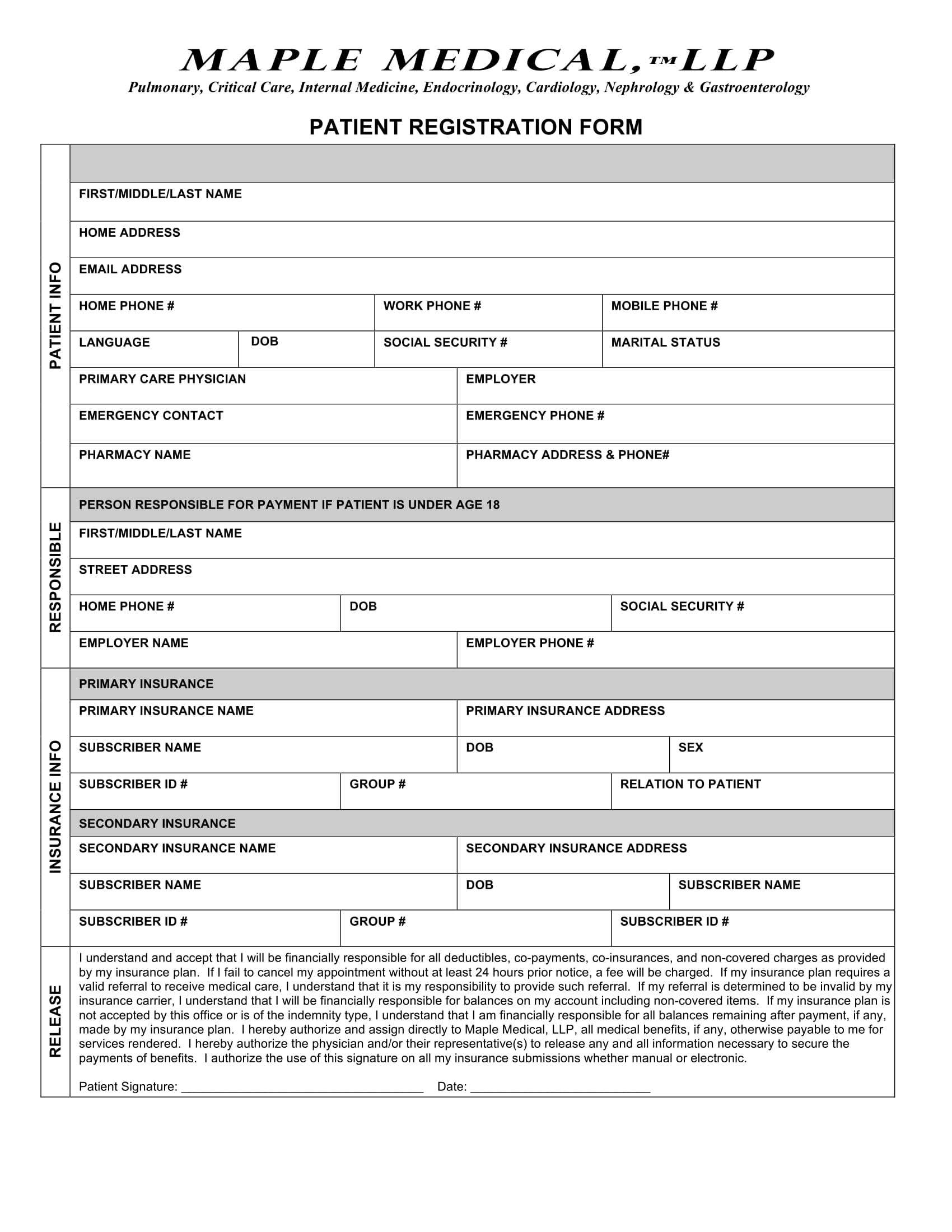 Patient Registration Form Templates Printable Medical Forms Letters Riset