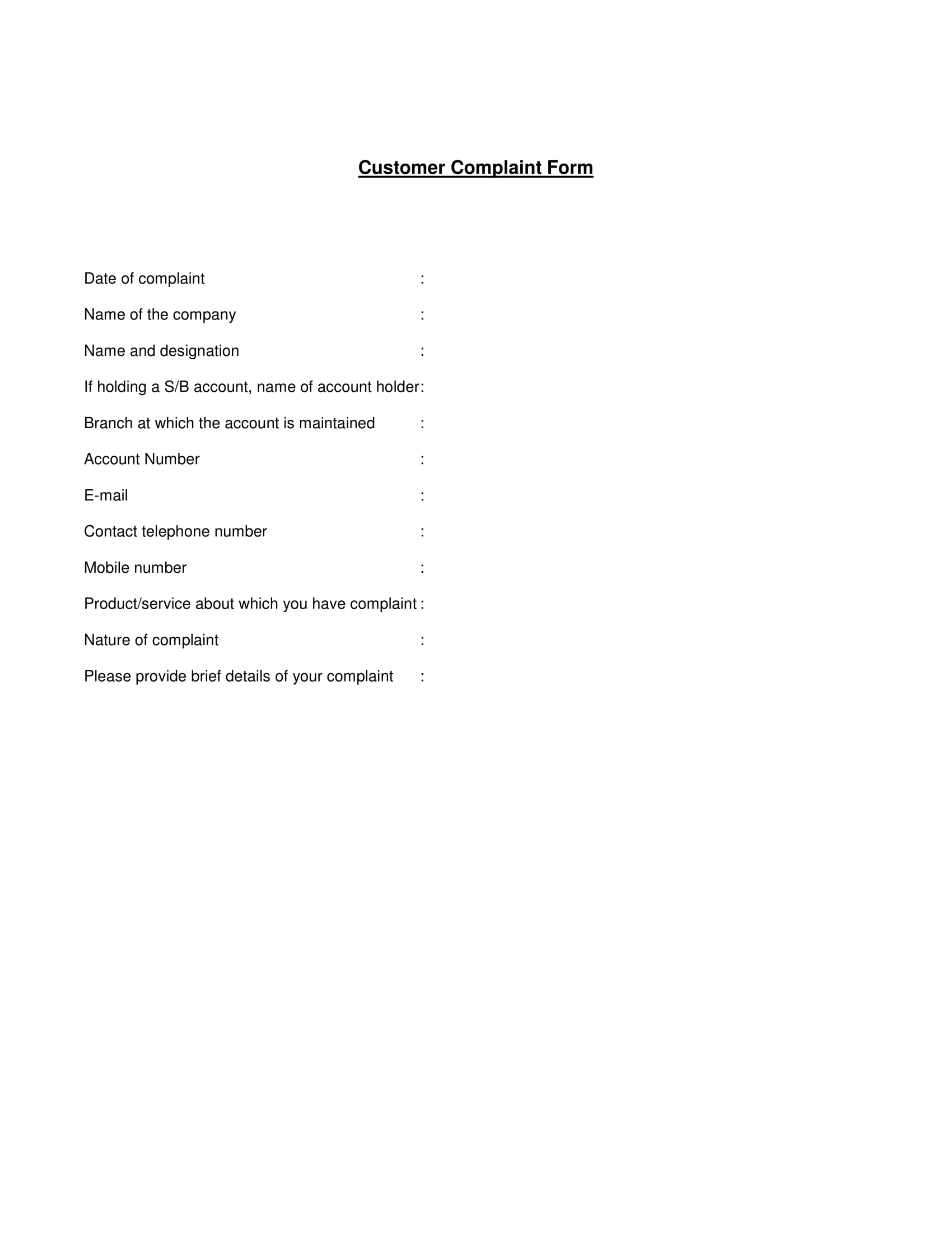 FREE 16+ Customer Complaint Form Samples, PDF, MS Word, Google Docs