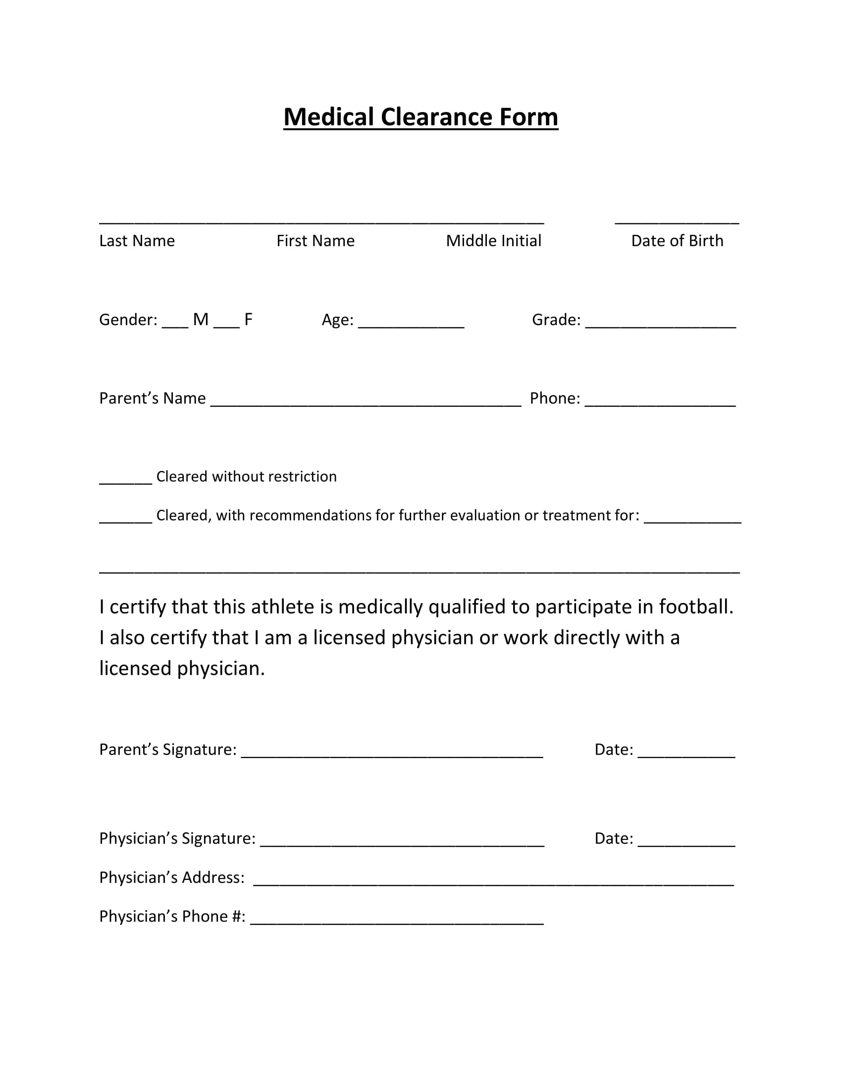 FREE 30+ Medical Clearance Form Samples in PDF | MS Word