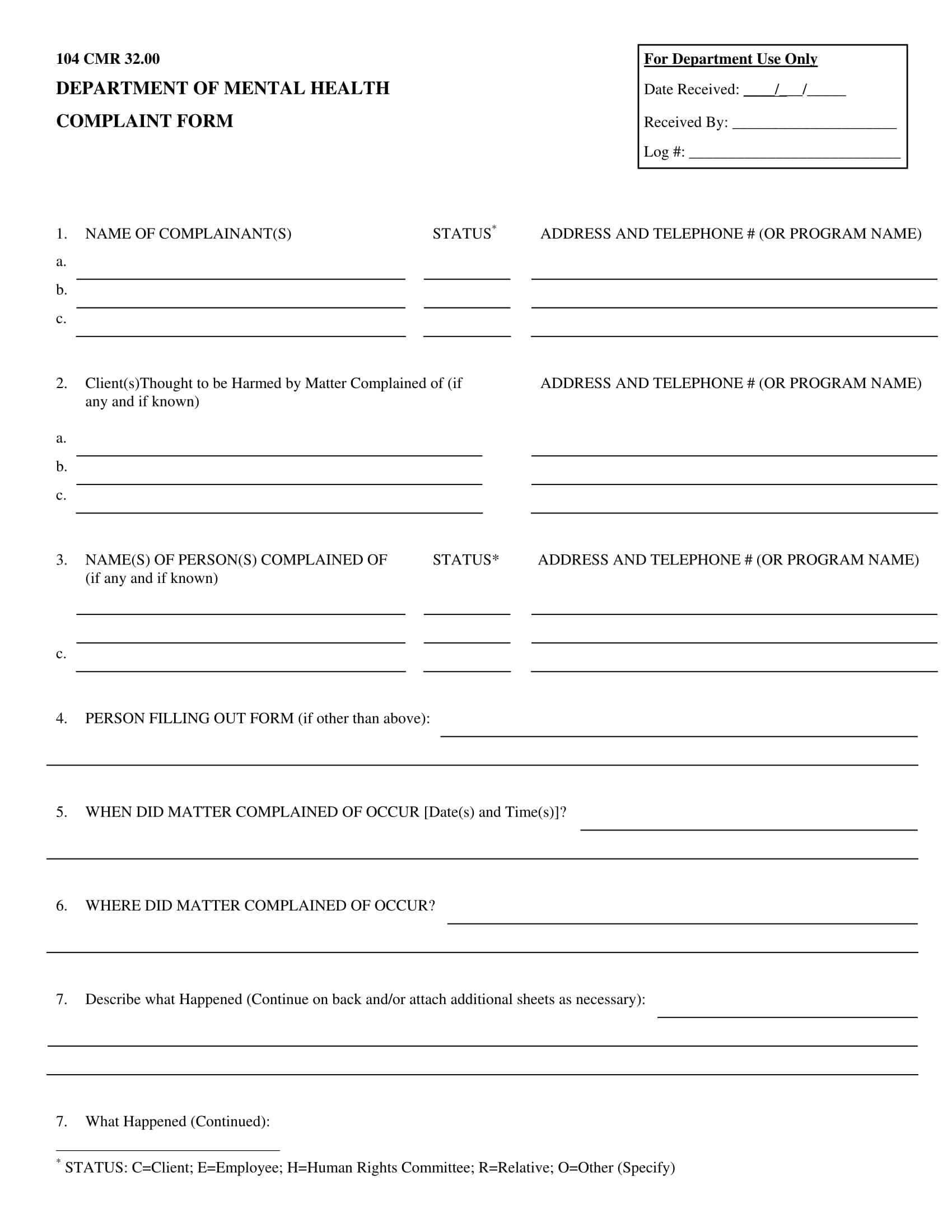 FREE 11+ Health Complaint Form Samples in PDF | MS Word