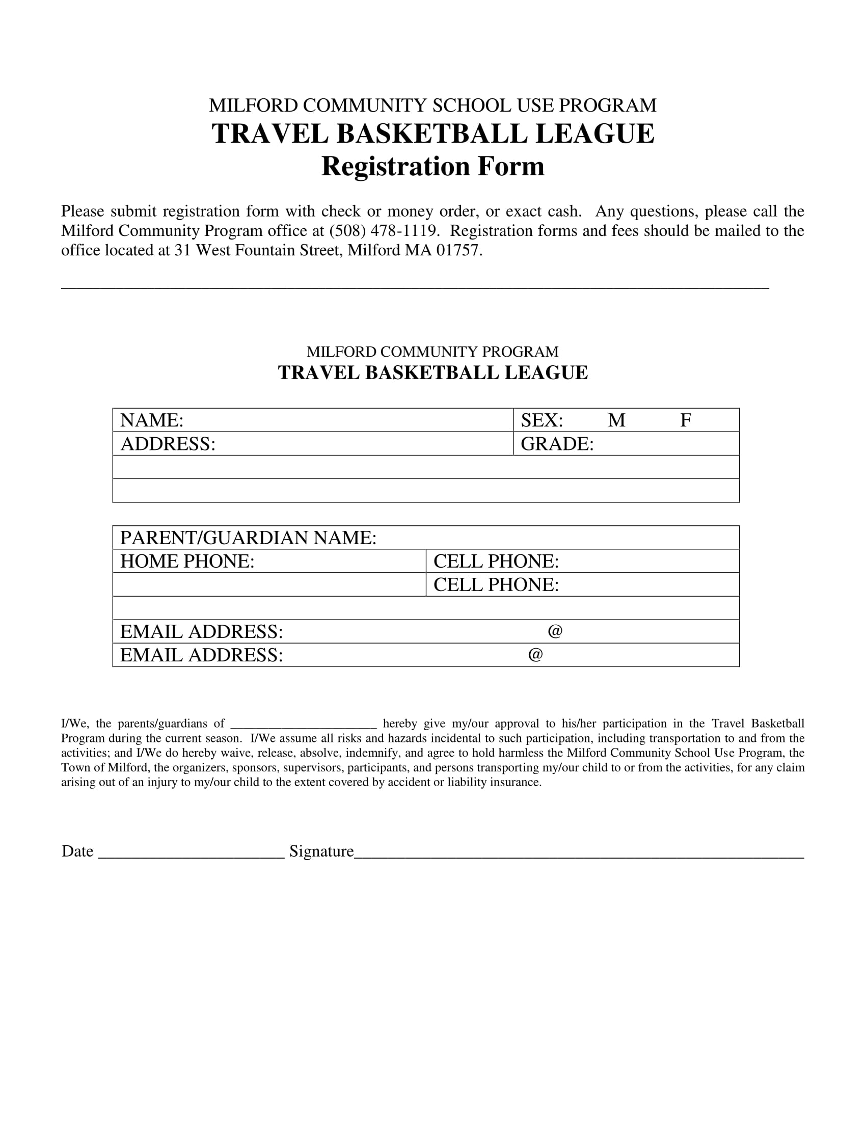 Aau Basketball Registration Form Template