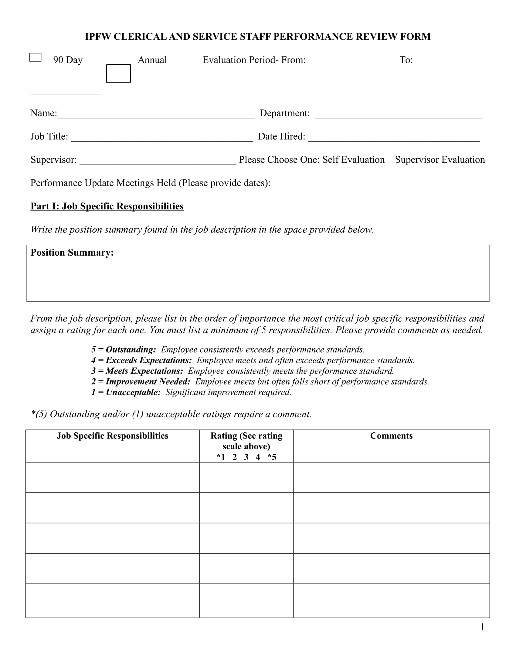 90 Day Evaluation Template