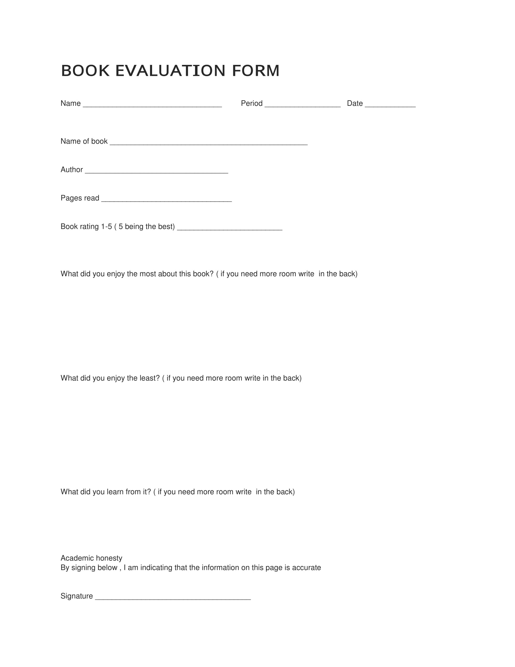 FREE 14+ Book Evaluation Forms in PDF | MS Word