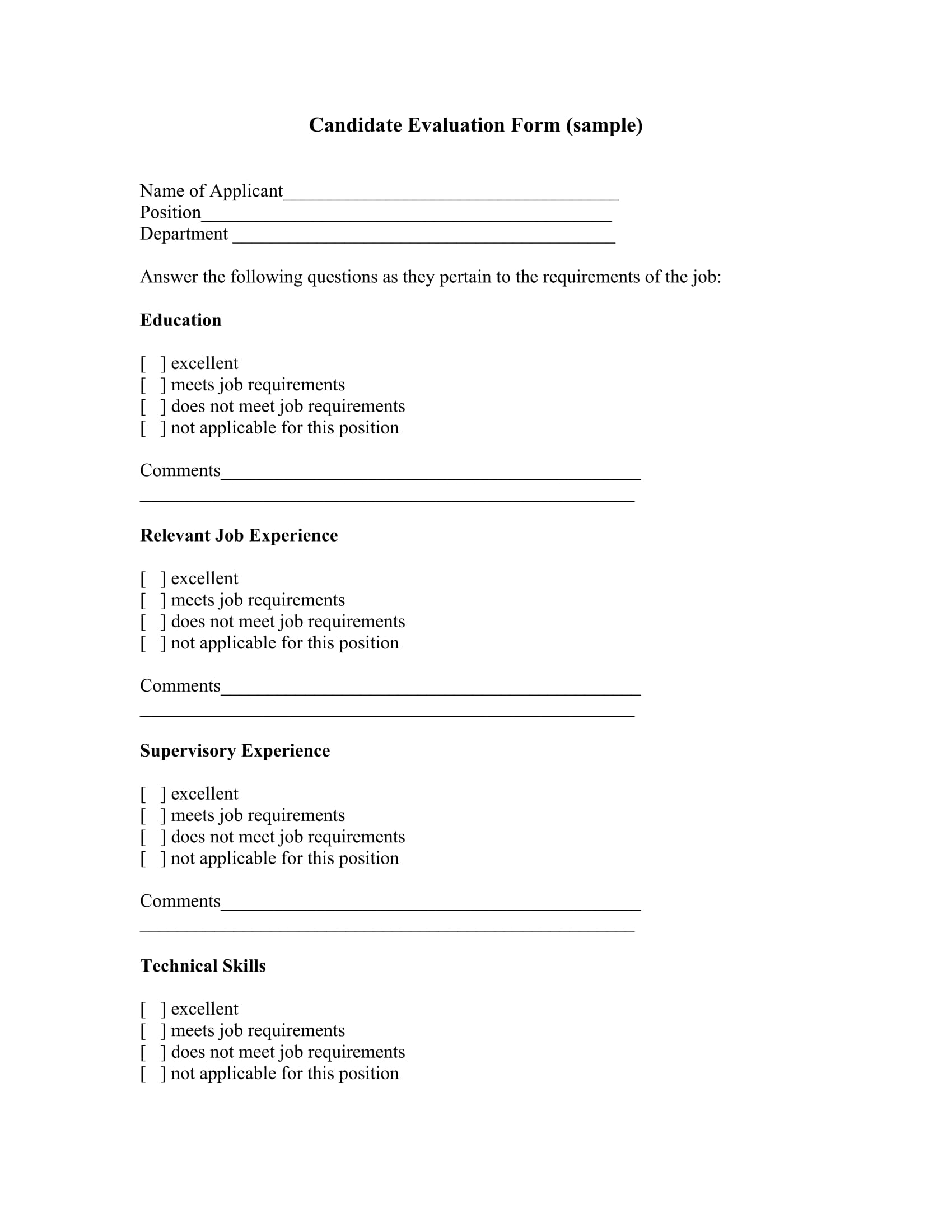 FREE 18+ Resume Evaluation Form Samples, PDF, MS Word, Google Docs