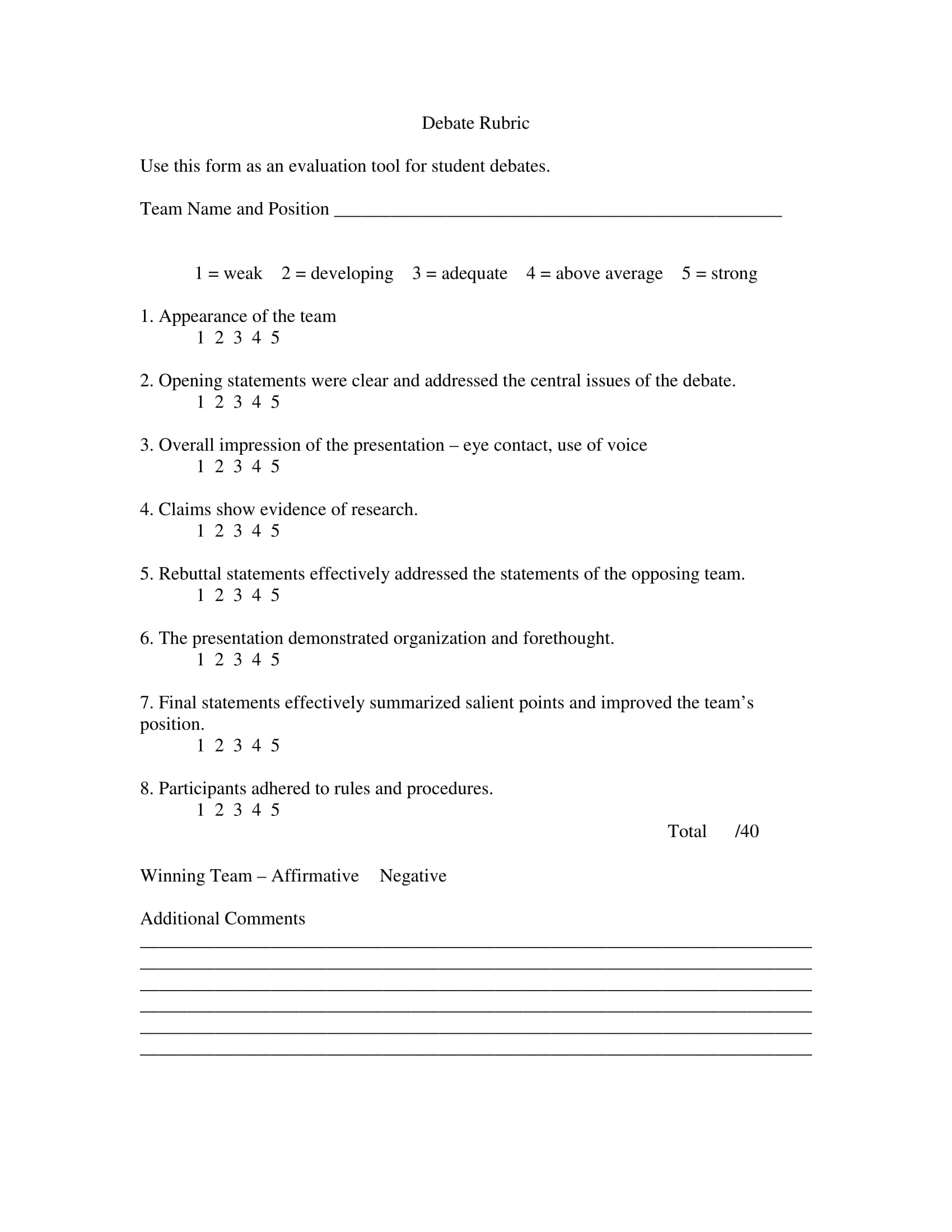 FREE 18+ Debate Evaluation Form Samples, PDF, MS Word, Google Docs