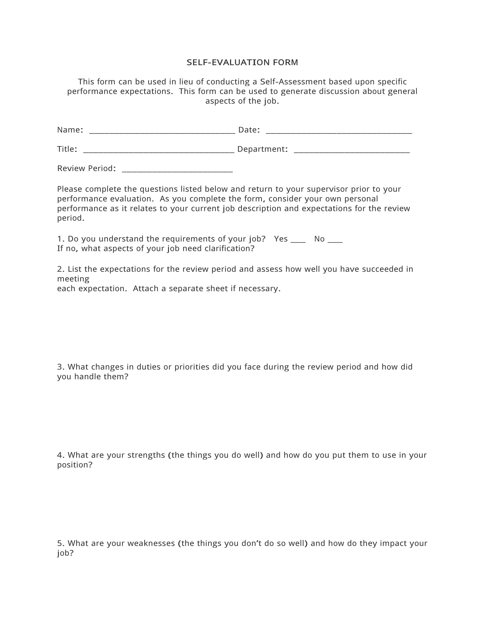 FREE 13+ Self Review Forms in PDF | MS Word