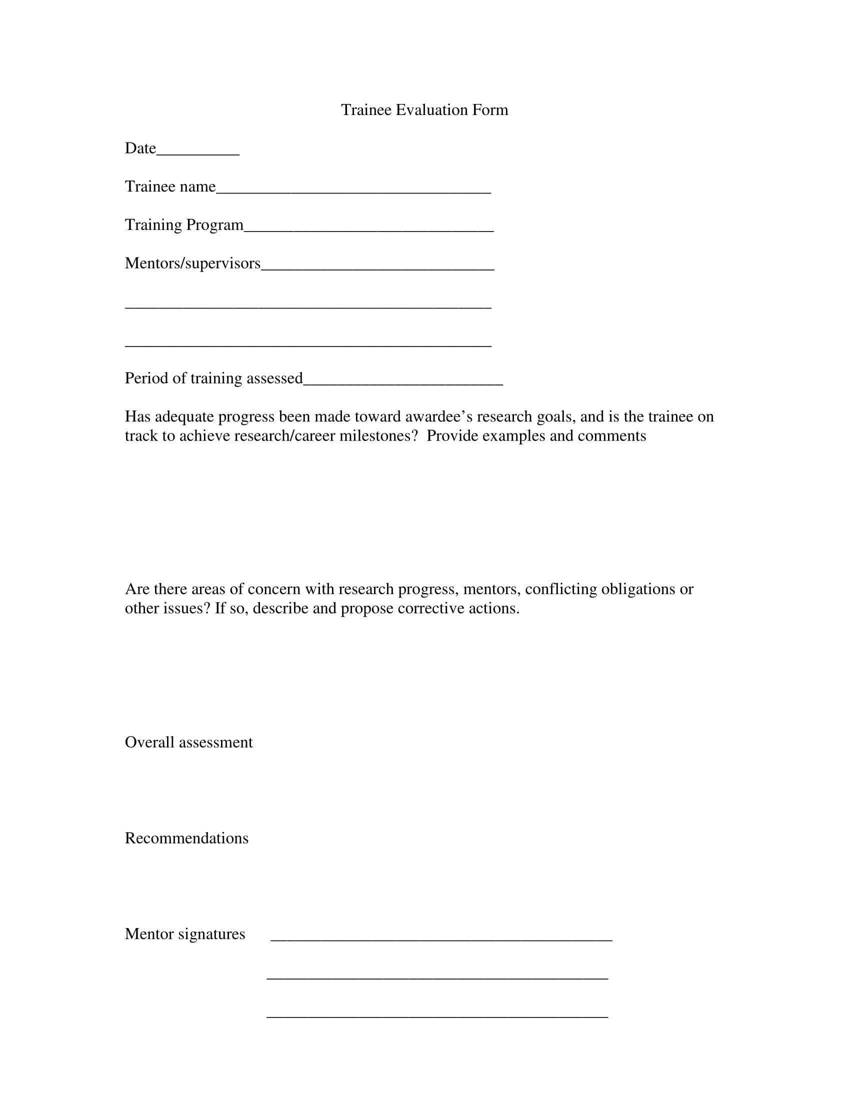 FREE 14+ Trainee Evaluation Forms in MS Word | PDF