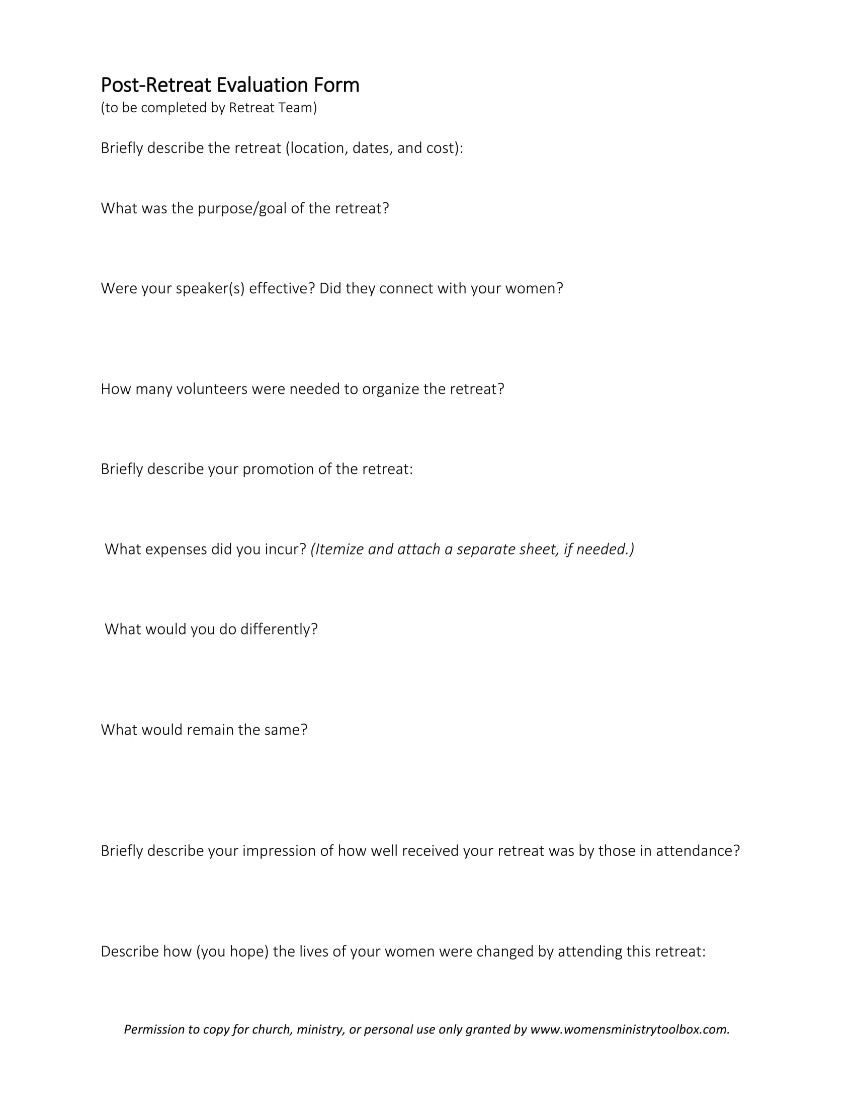 FREE 14+ Retreat Evaluation Forms in PDF