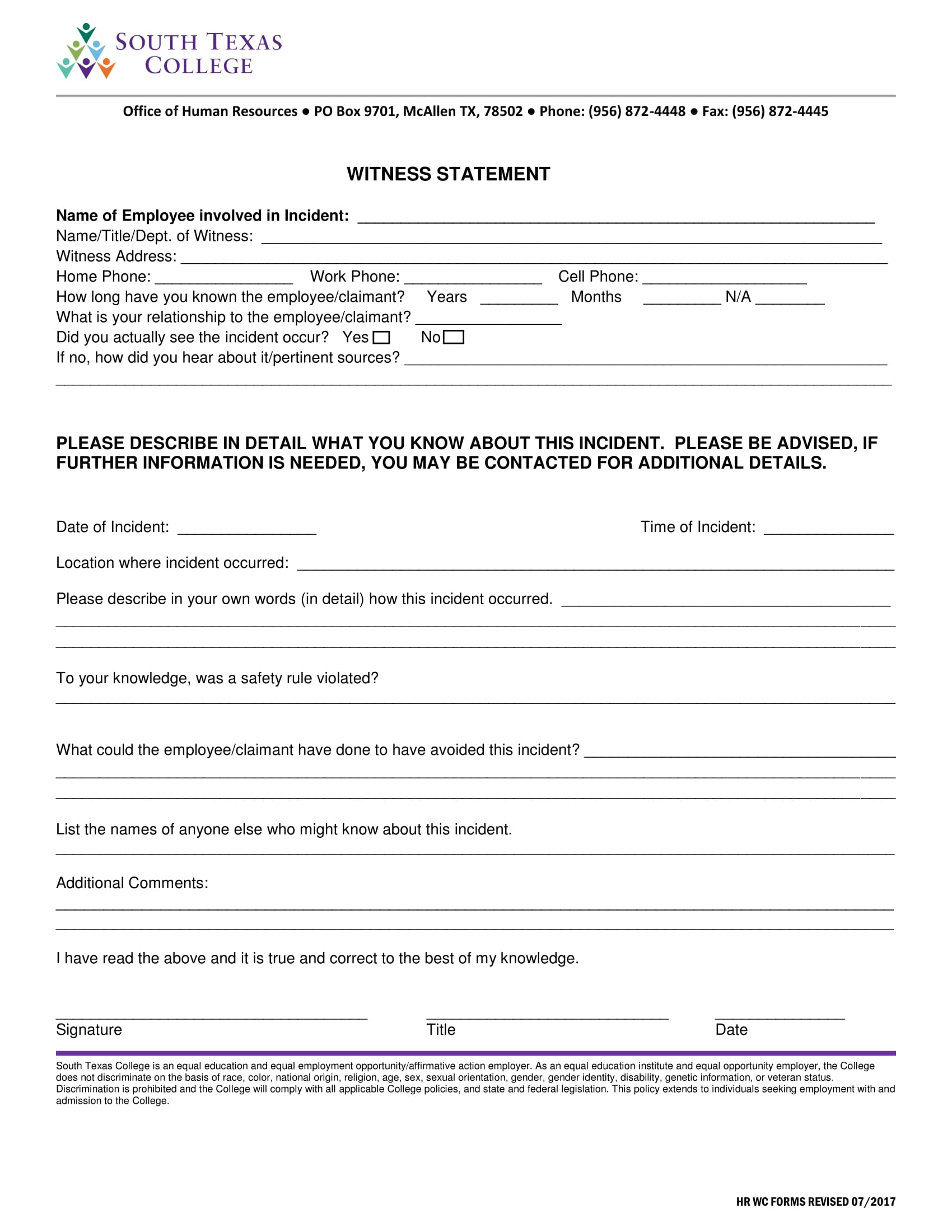 FREE 14 Employee Witness Statement Forms In MS Word PDF
