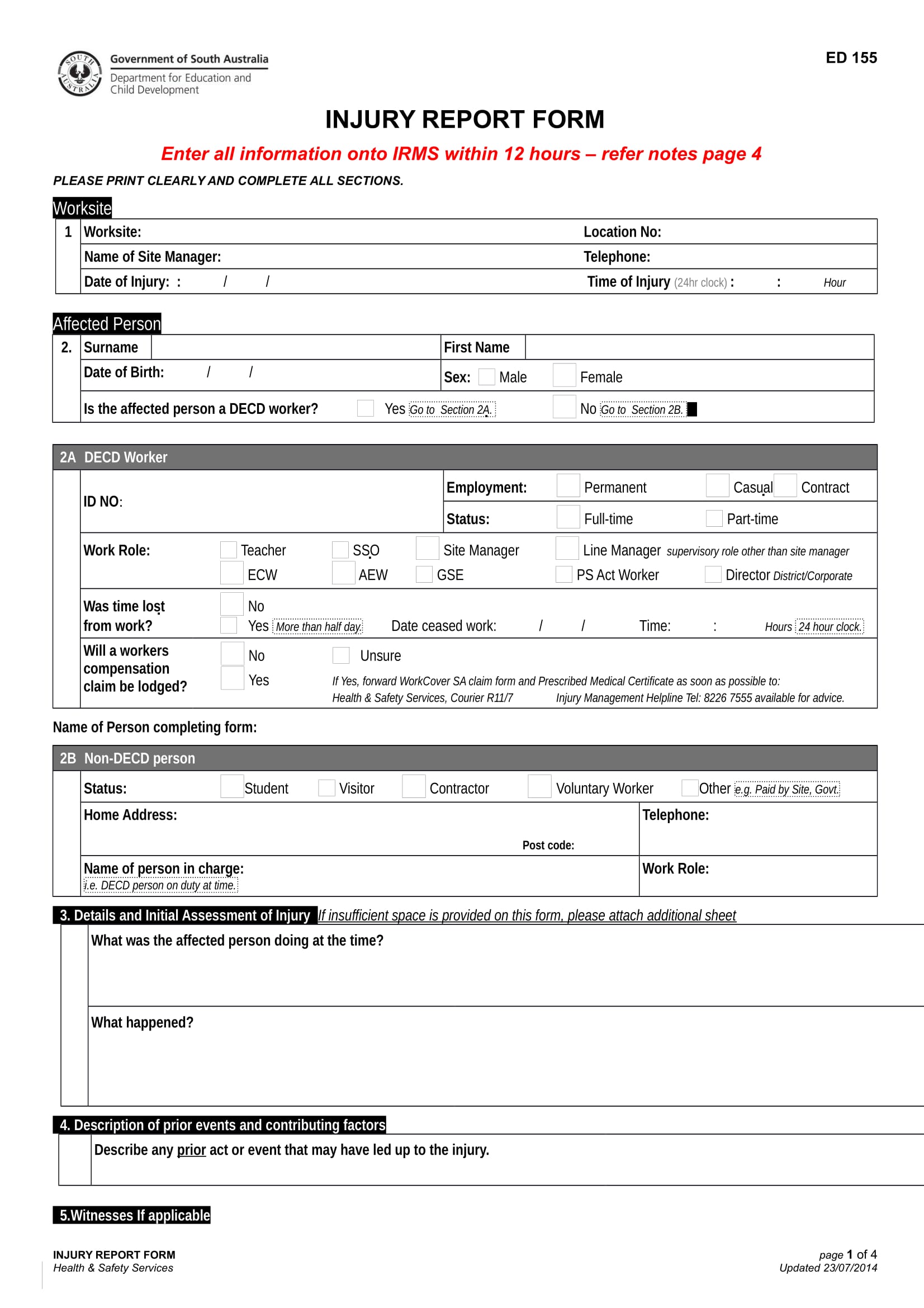 Tennessee First Report Of Injury Fillable Form Printable Forms Free