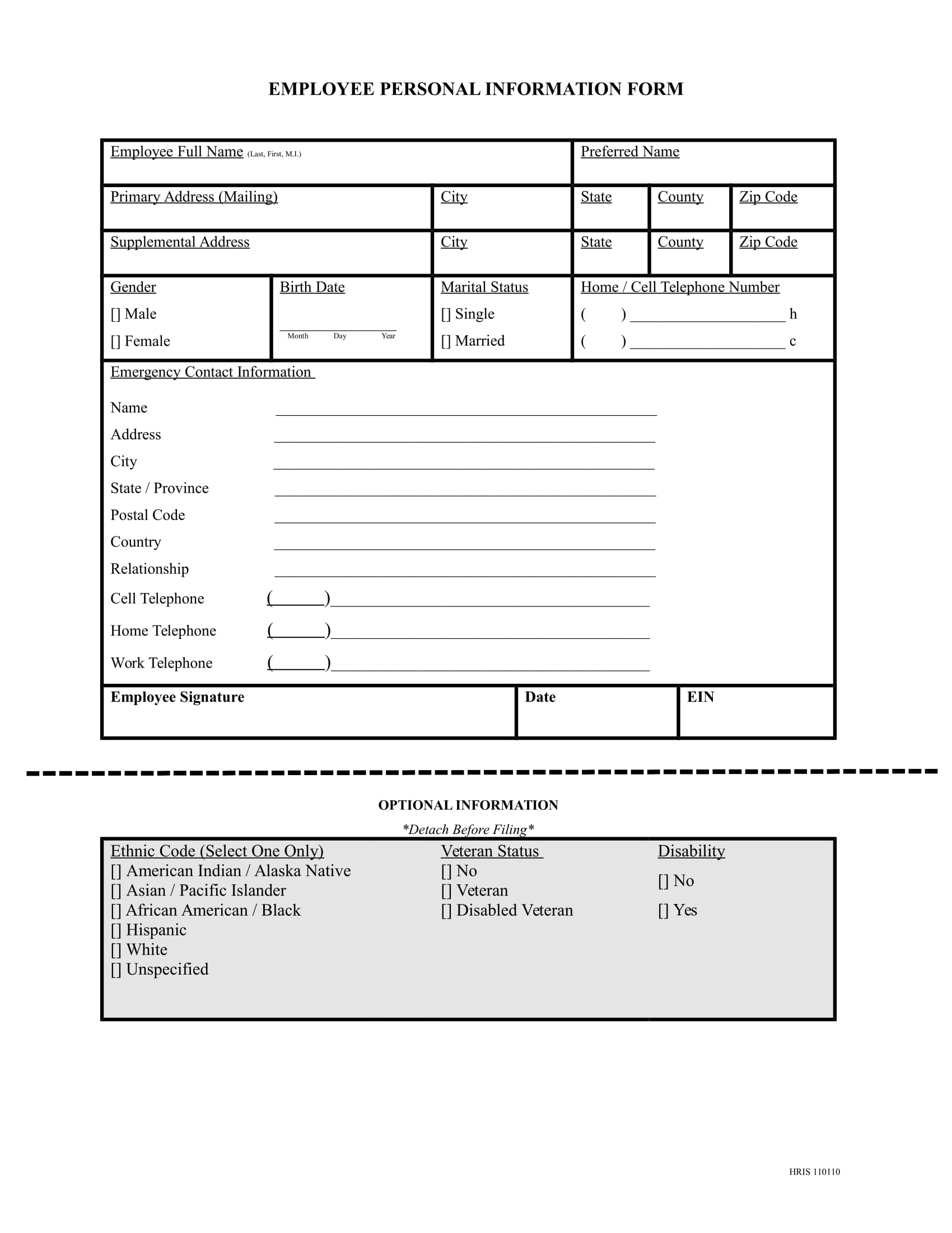 Free Employee Information Form Template Pdf Word Doc Excel Vrogue