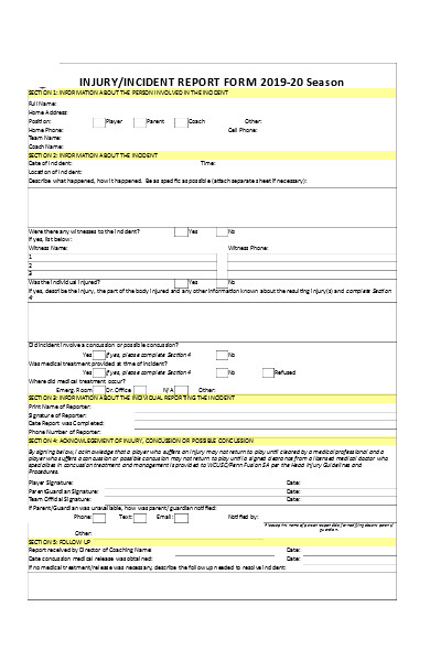 FREE 15+ Injury Report Forms in MS Word | PDF | Excel