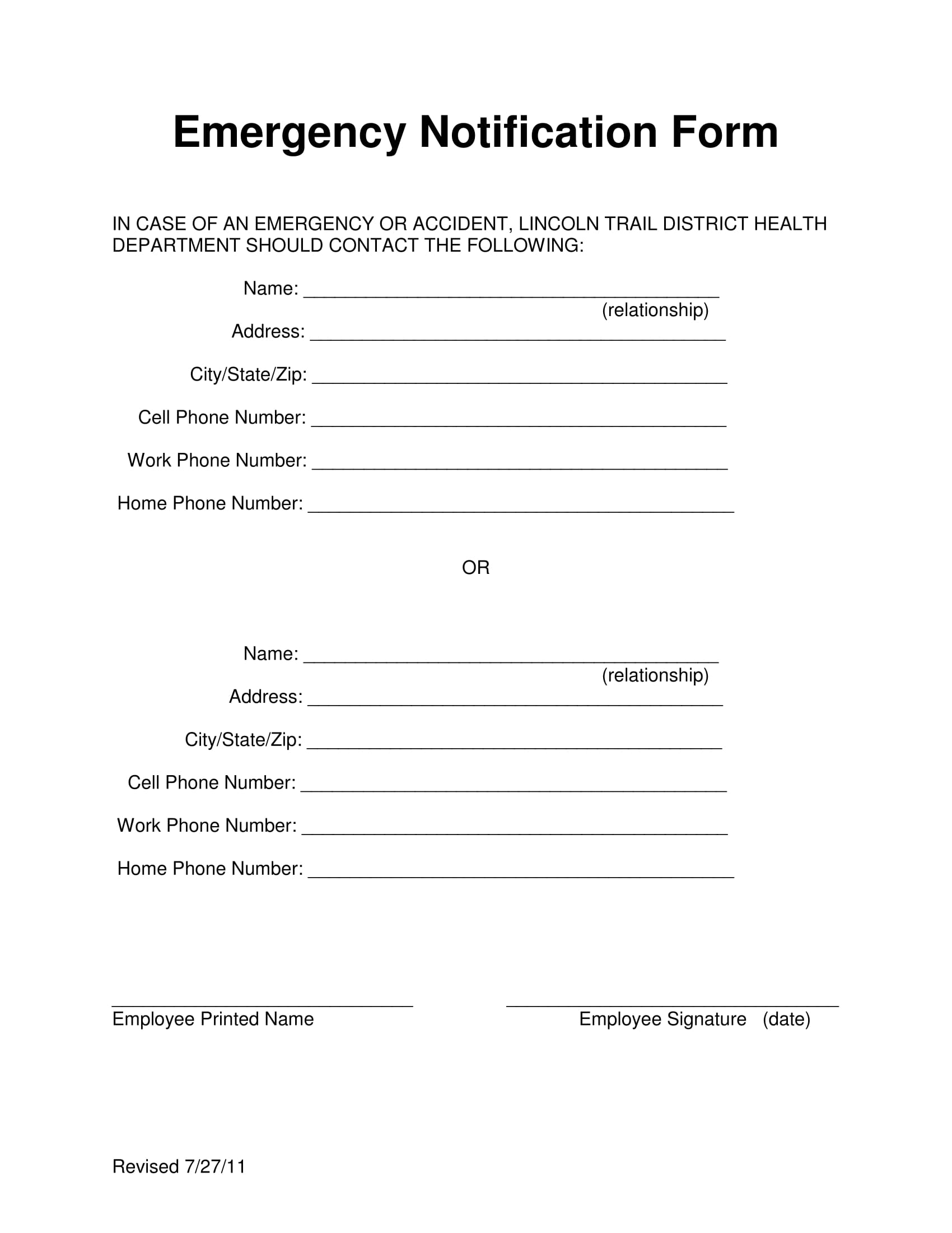 FREE 15+ Employee Emergency Notification Forms in PDF | MS Word