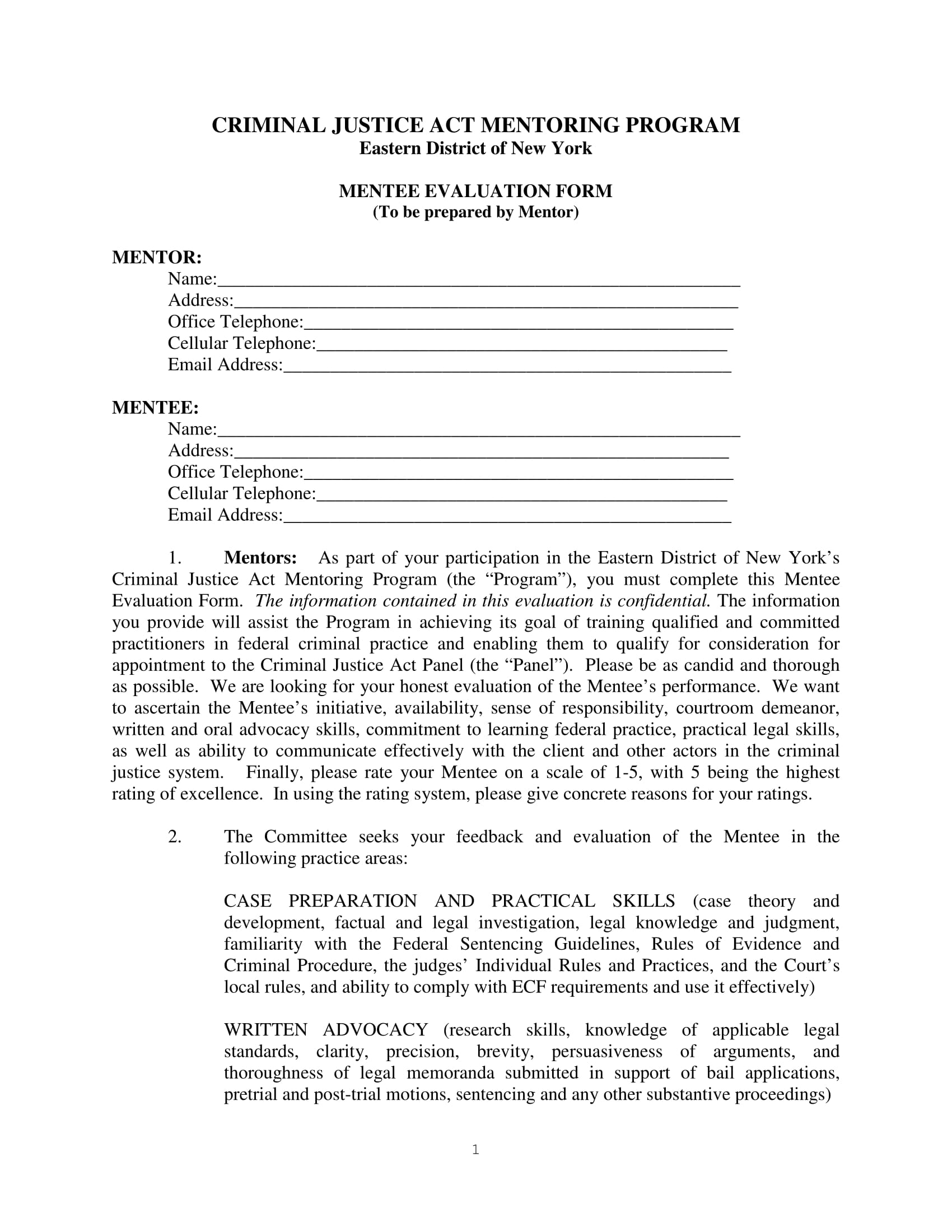 FREE 19+ Mentee Evaluation Form Samples, PDF, MS Word, Google Docs