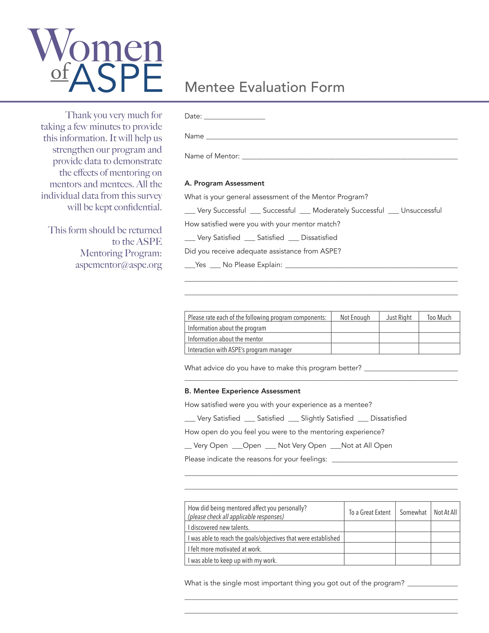 FREE 19+ Mentee Evaluation Form Samples, PDF, MS Word, Google Docs