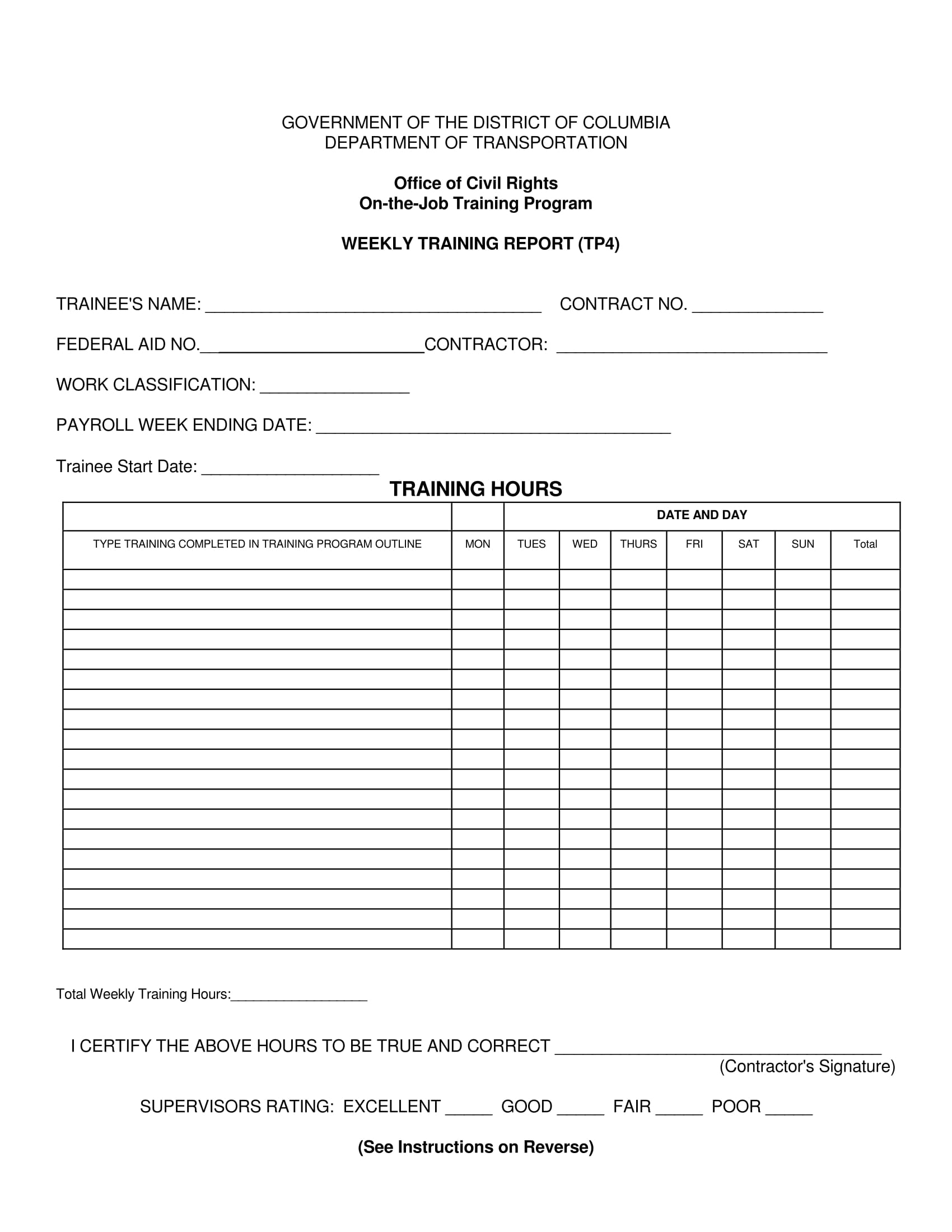 Weekly Training Report Template