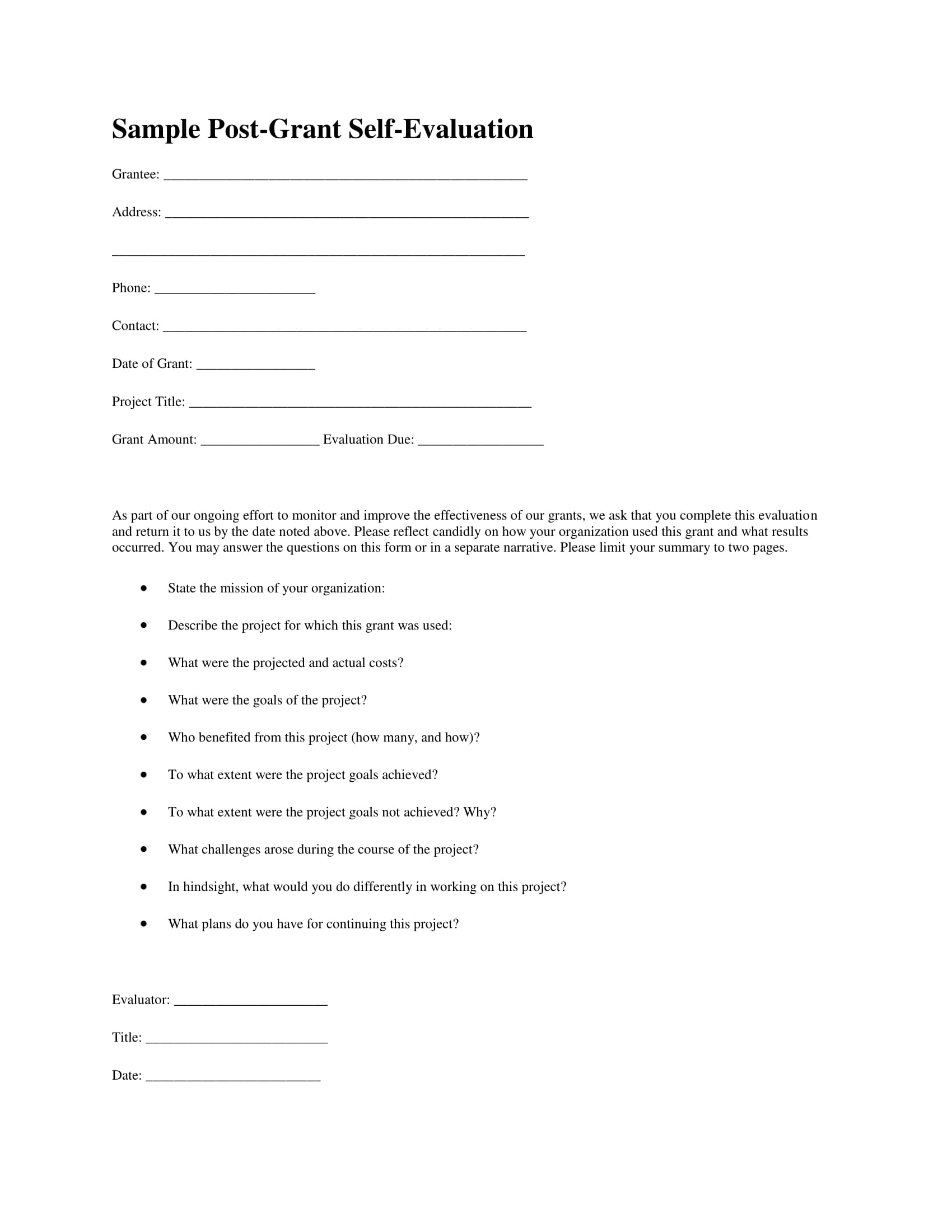 FREE 15+ Grant Evaluation Forms in PDF | MS Word