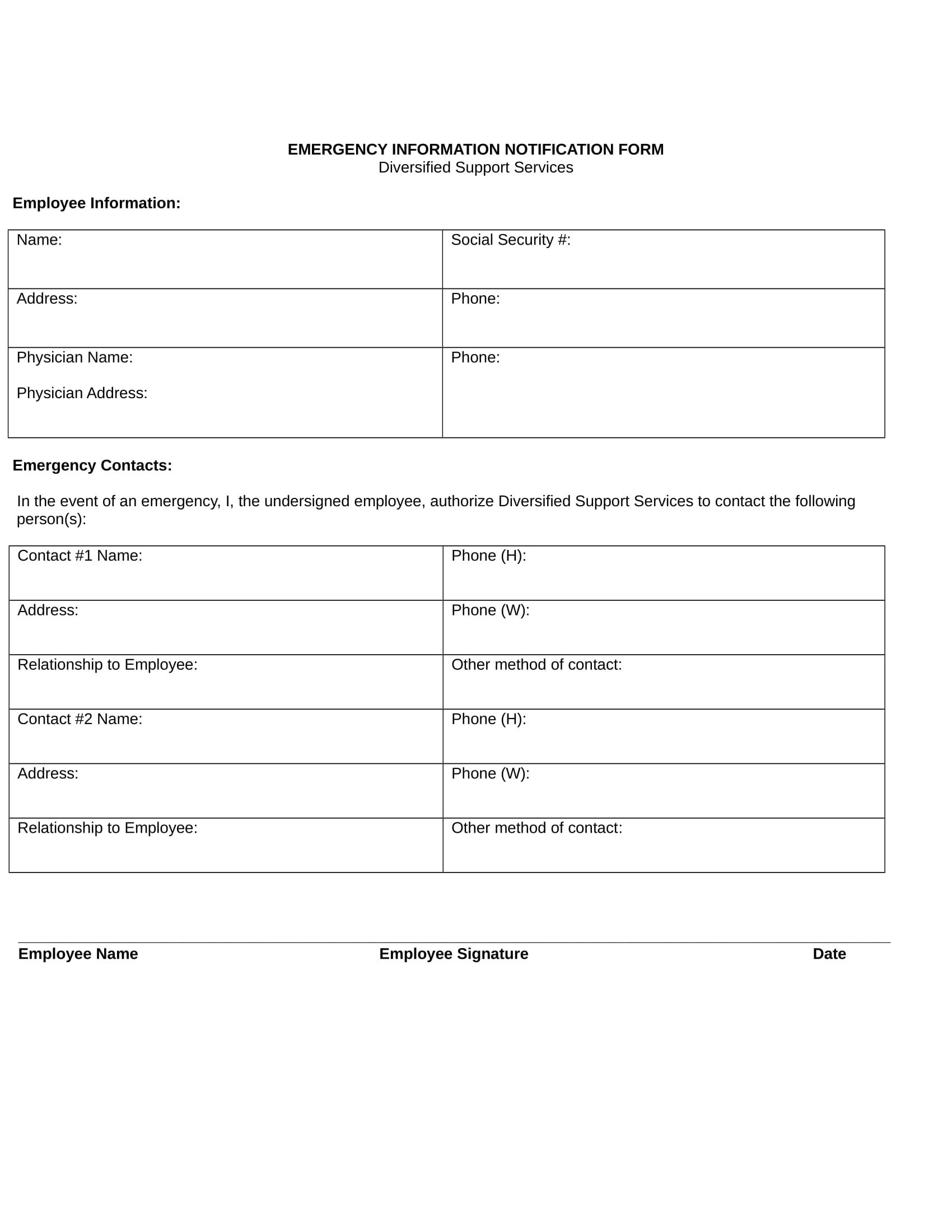 Free Employee Emergency Contact Form Pdf Word Eforms Printable 